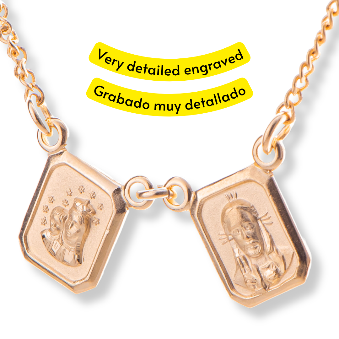 Escapulario Virgen del Carmen y Sagrado Corazón de Jesús - Oro 14k lam ...