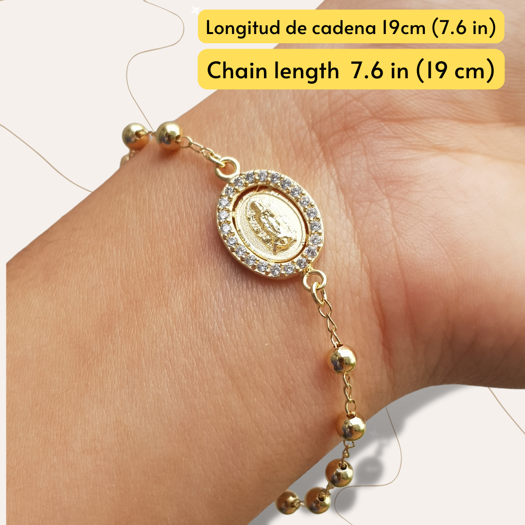 Pulsera Decenario Virgen de Guadalupe - Oro 14k laminado con zirconias ...